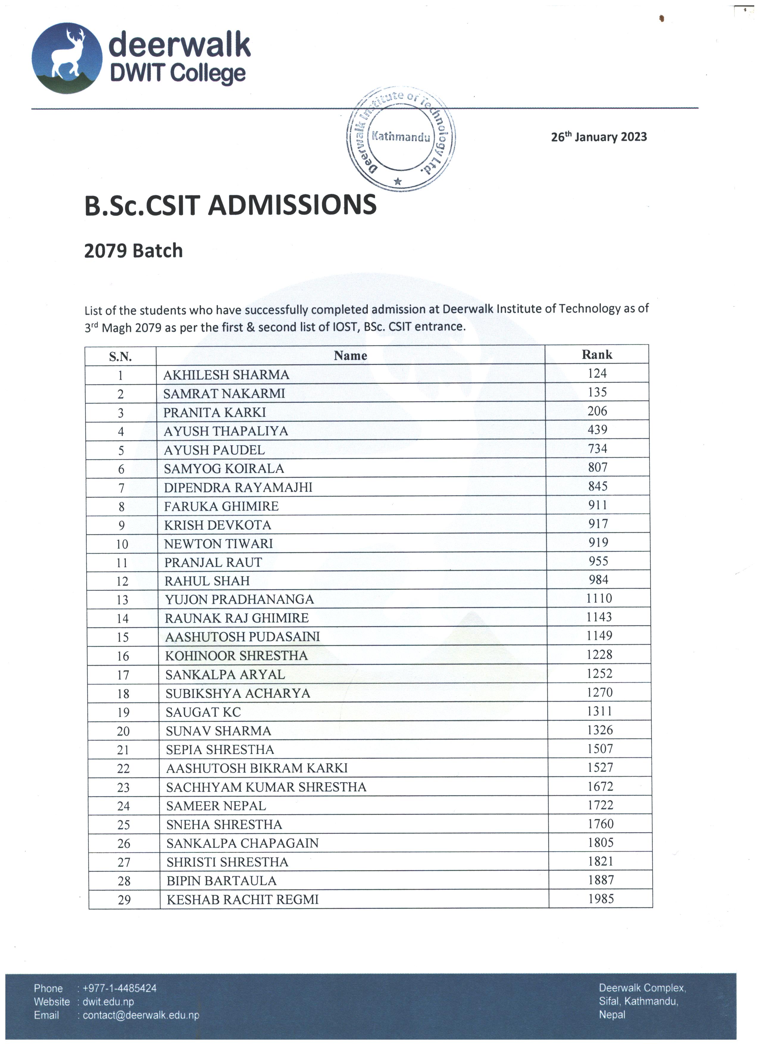 Admission